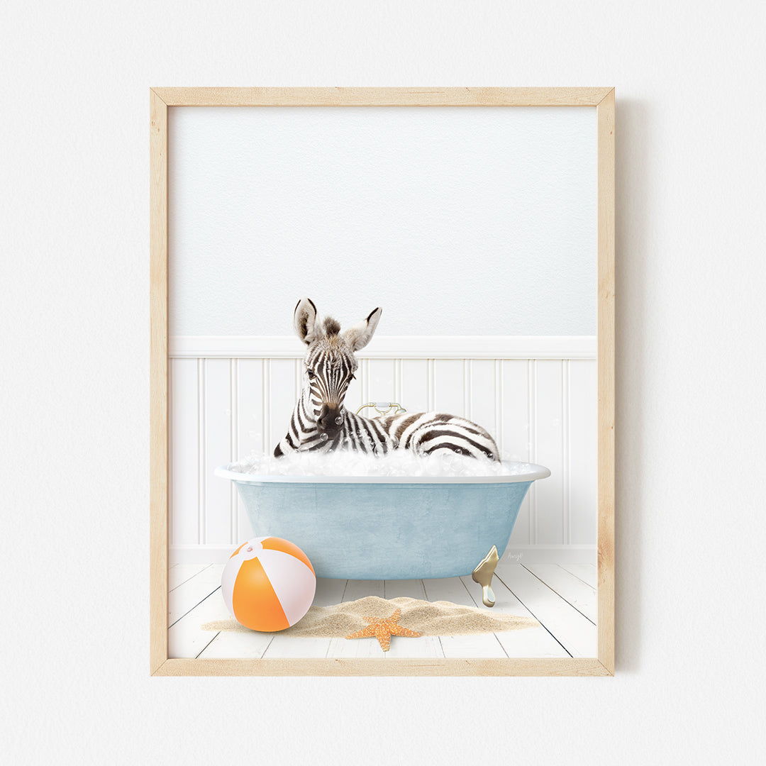 Baby Zebra in Beach House Bath with Beach Ball and Sand – Amy Peterson ...