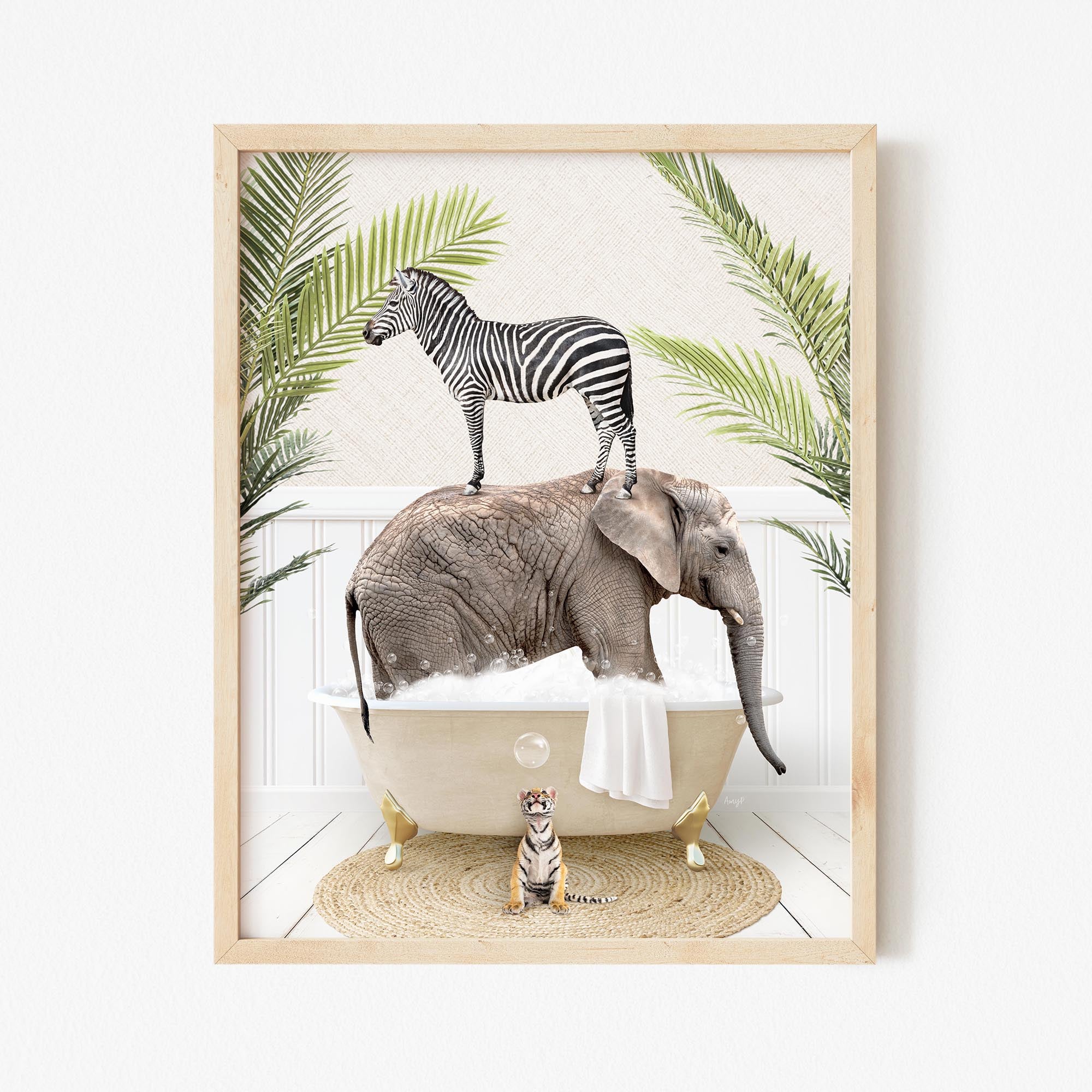 Safari Animals in Palms Bath – Amy Peterson Art Studio