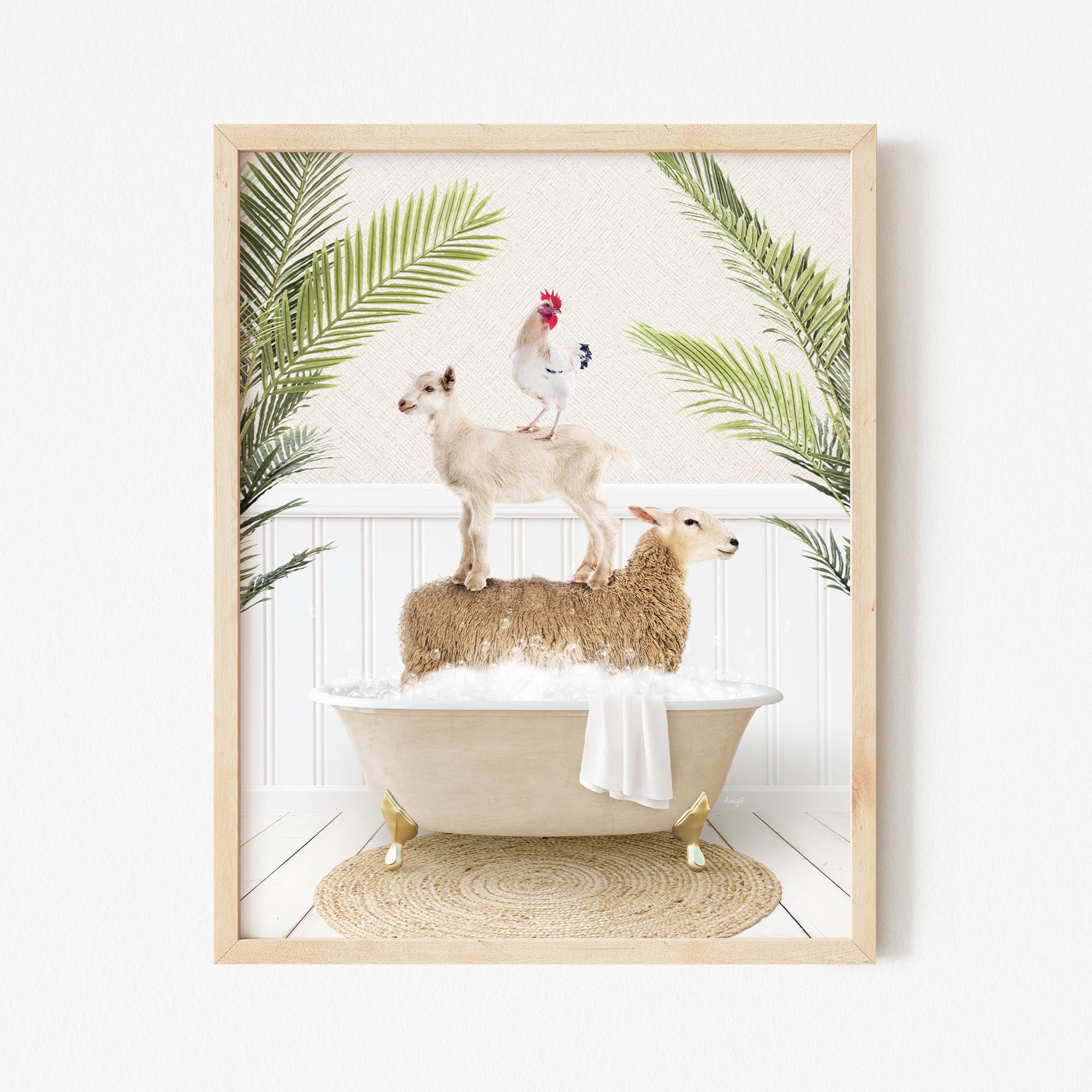 Stacked Farm Animals in Palms Bath – Amy Peterson Art Studio